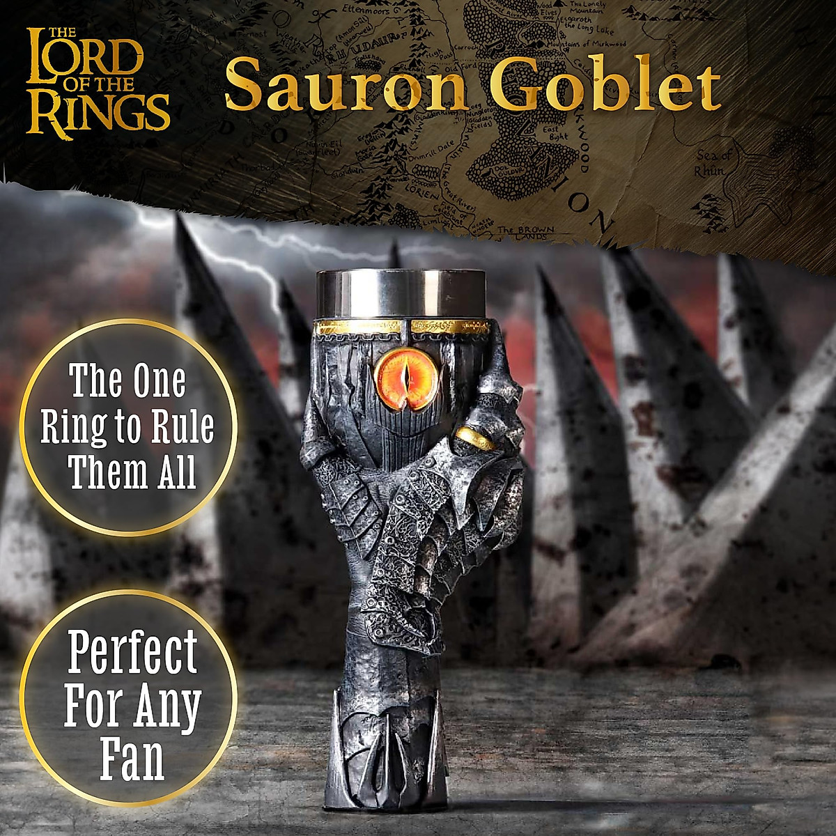 Nemesis Now Lord of the Rings Goblet - Hand-Painted Themed Drinkware, Perfect Collectible for LOTR Fans and Enthusiasts - Sauron