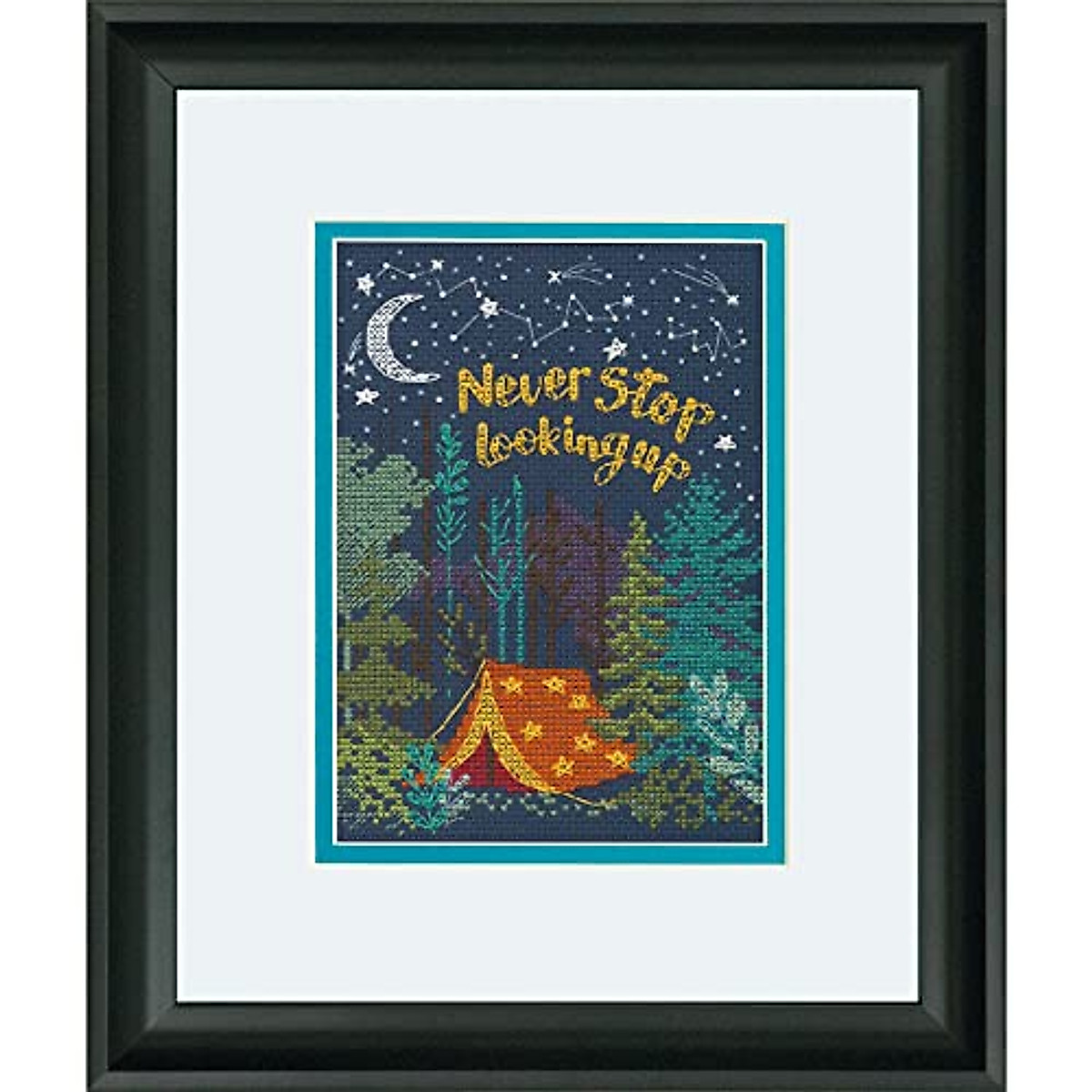 Dimensions 70-65224 Nighttime Camping Adventure Counted Cross Stitch Kit for Beginners, 5" x 7", 14 Cnt. Navy Aida, 4pcs