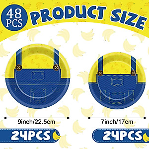 Justforjoyful 48Pcs Yellow Cartoon Paper Plates Yellow Cartoon Dinner Plates Party Decoration Disposable Yellow Cartoon Party Dinnerware Tableware Set for Birthday Baby Shower Table Party Decoration