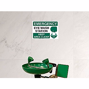 Kachy Signs - (Set of 2) Emergency Eye Wash Station Sign - 10" x 7" - Durable Self Adhesive 4 Mil Vinyl - Laminated - Fade & Scratch Resistant - Waterproof – OSHA Approved Eyewash Station Sticker for Lab, School or Hospital