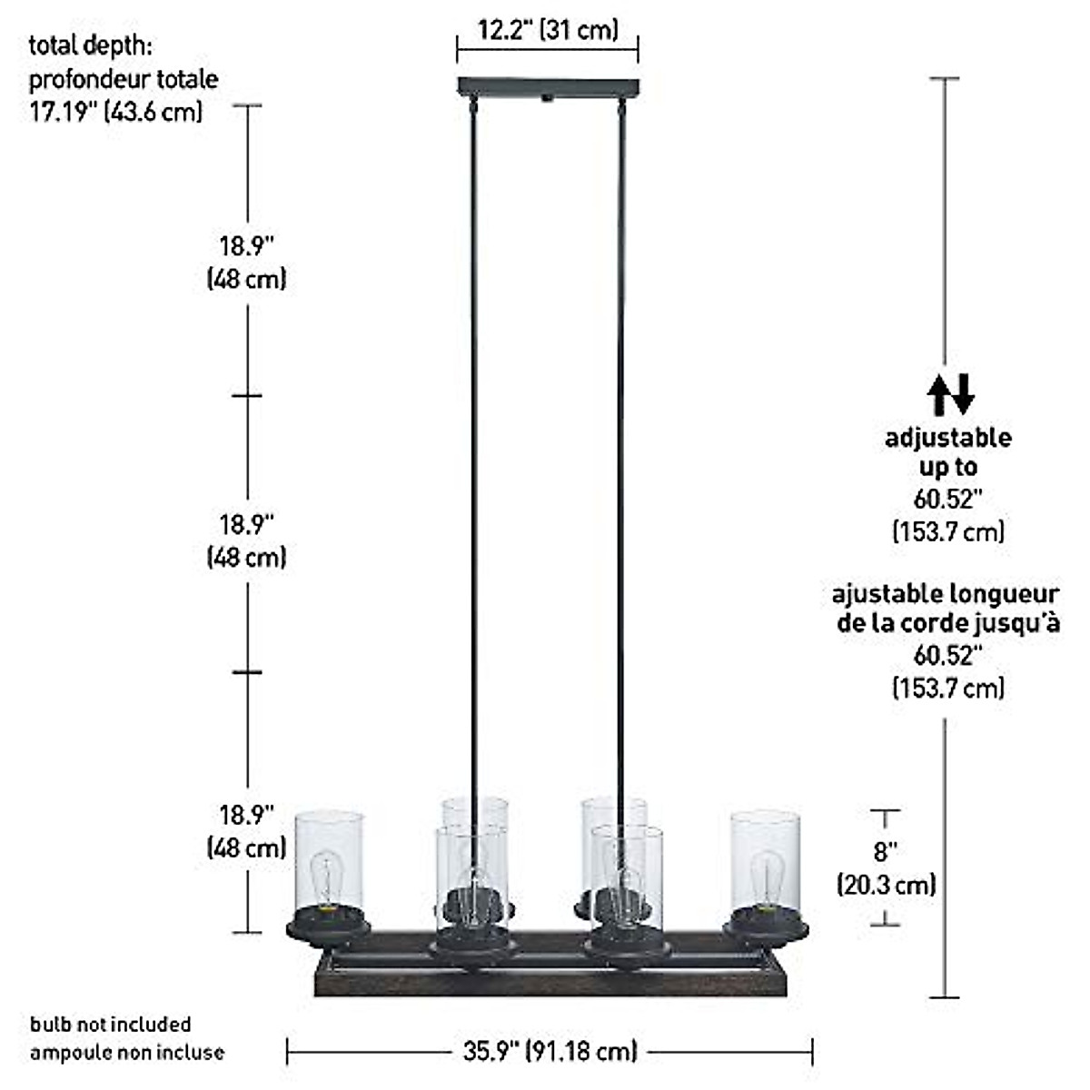 Globe Electric 60317 Williamsburg 6-Light Chandelier, Dark Bronze, Faux Wood Accent, Clear Glass Shades