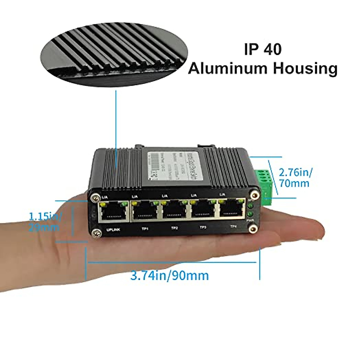 Mini Industrial 5 Ports Gigabit Switch Hardened 5 Port RJ45 10/100/1000Mbps Ethernet Switch Din Rail Mount Ethernet Switch Wall Mounts Included (-40 to 167 ºF) 10Gbps Switching Capacity