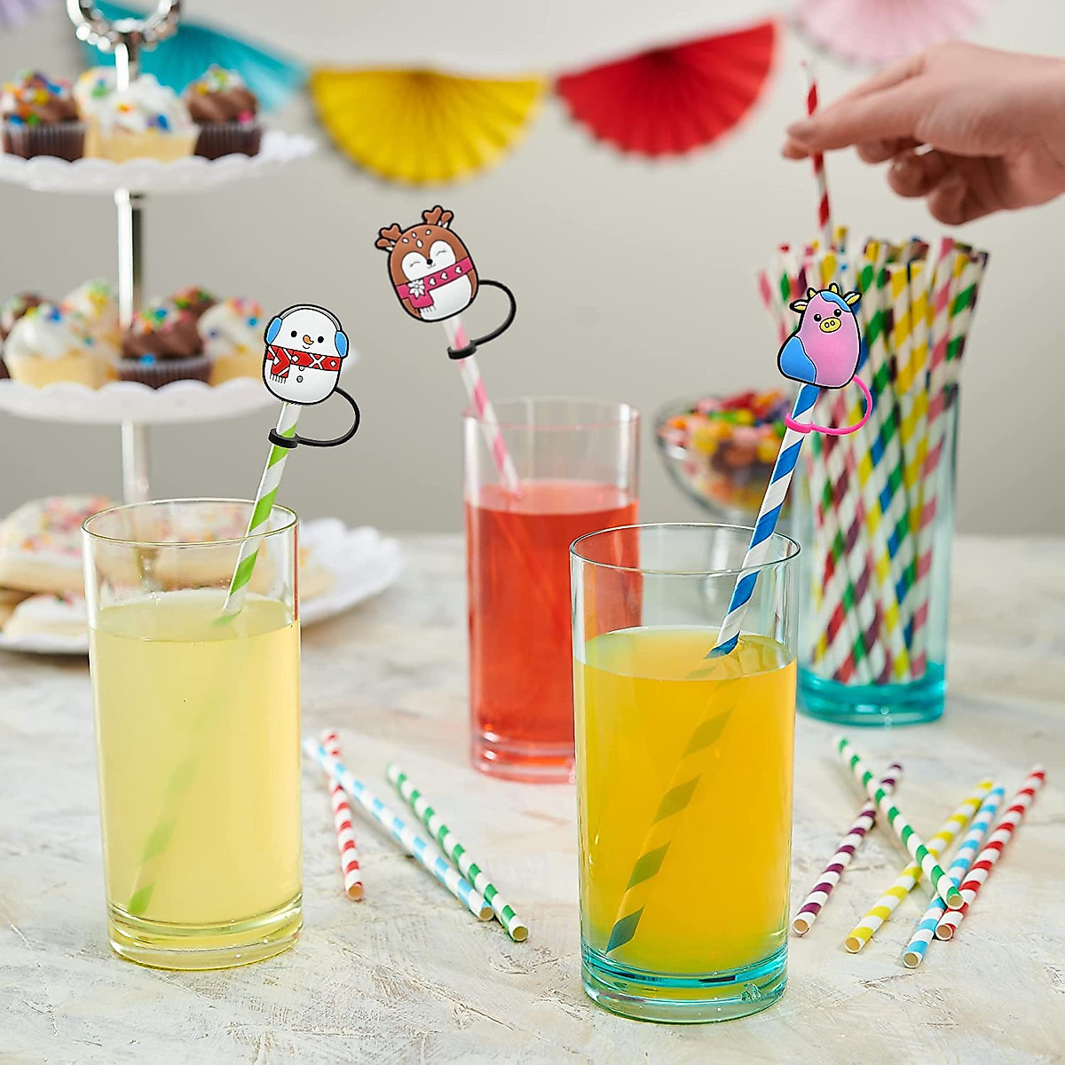 10Pcs Straw Covers Cap, Cute & Ugly Soft Silicone Straw Topper Reusable Dust-Proof Straw Tips 6-8mm for Drinking Straws Plug Straw Caps Decoration Home Kitchen Accessories 2D Style 20