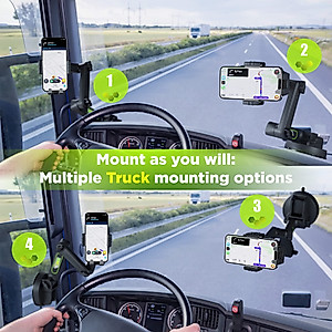 Truckules Truck Phone Holder Mount Heavy Duty Cell Phone Holder for Truck Dashboard Windshield 16.9 inch Long Arm, Super Suction Cup & Stable, Compatible with iPhone & Samsung, Gray, Commercial Truck