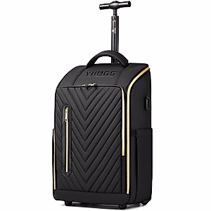 GOTECH Rolling Backpack, Waterproof Backpack with Wheels for Business Commuter, Carry on Backpack with Laptop Compartment, Fit 15.6/18 Inch Laptop, Wheeled Backpack for Adults (Gold Black)