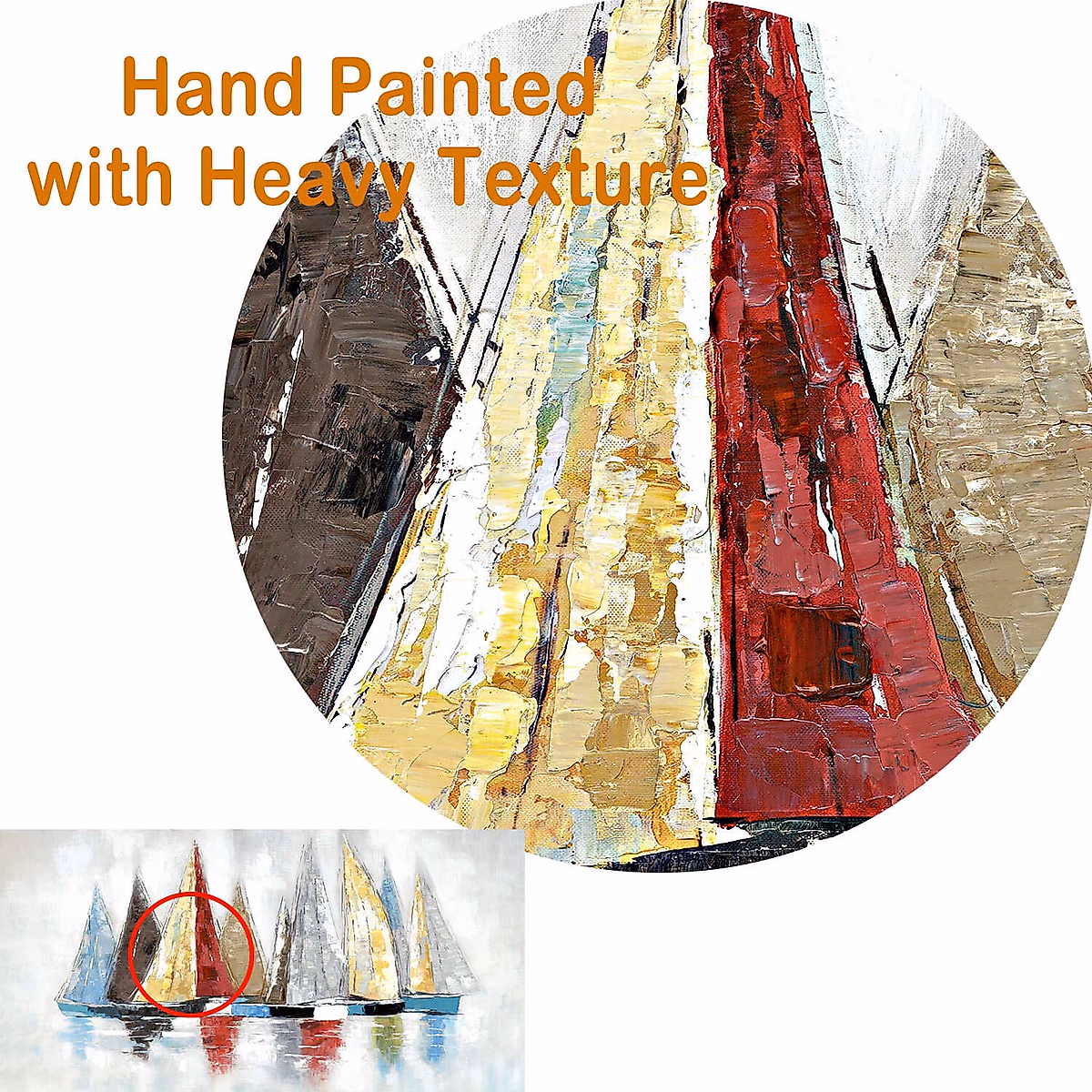 Colorful sailboats Wall Art Painting: Abstract Boats Reflection Artwork Calm Water Canvas Picture for Living Room