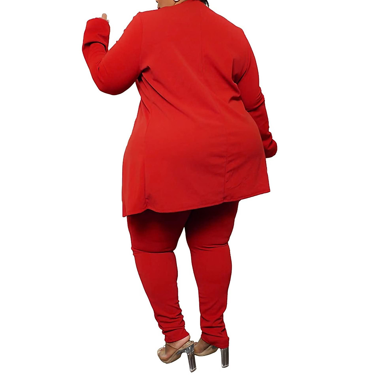 Womens Plus Size Business Suits with Pants Slim Fit Blazers Two Piece Suit Sets Tracksuits Red 3X
