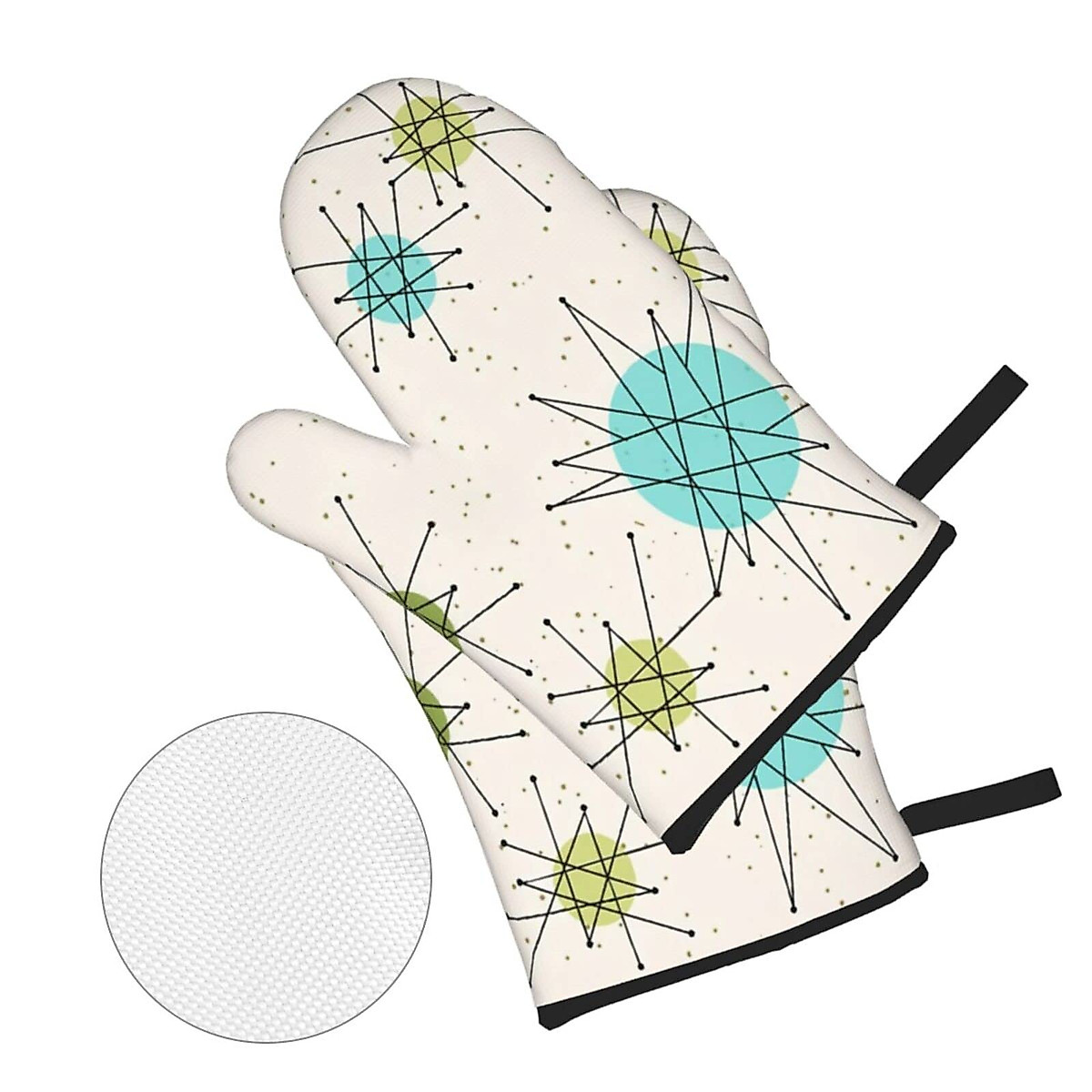 4-Piece Oven Glove and Pot Holder,Iconic Atomic Starbursts,Heat-Resistant Oven Glove and Pot Holder,Can Be Used for Cooking and Grilling, Orange