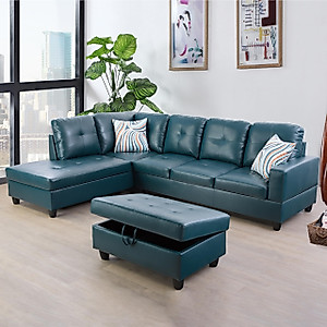 NicBex Cloud Couch Sectional Sectional Sleeper Sofa Sectional Couch with Chaise Modular Couch PU Synthetic Leaerth Good Softness Suitable for Apartment, Living Room, Bedroom, Peacock L