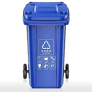 PSYBRYTHIA Large Outdoor Garbage Can Wastebasket with Lid ＆ Resistant Wheels, 100L 120L 240L Large Capacity Commercial Trash Can for Patios, Kitchens, and Outdoor Entertaining(Blue)