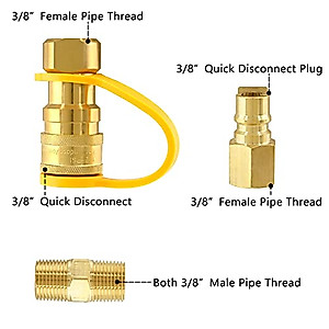 Unlorspy 3/8 Inch Natural Gas Brass Quick Connect Fittings, Solid Brass Propane Gas Connector Adapter with 3/8 Inch Male Pipe NPT Thread & 3/8 Inch Female NPT Thread