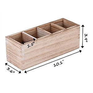 WuGeShop Wood Cutlery Caddy, Kitchen Utensil Organizer with 4 Adjustable Smart Compartments, Silverware Storage Kitchen Countertop Flatware Organizer