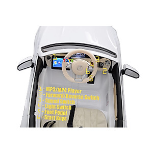 Americas Toys Car for Kids to Drive with Leather Seat, Mp4 Player, Bluetooth, Remote Control – Ride in Vehicle One Seater with Open Doors, 5 Point Safety Belt, Compatible with Mercedes Maybach White