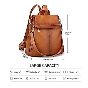 Kattee Women's Anti-Theft Backpack Purse Genuine Leather Shoulder Bag Fashion Ladies Satchel Bags - Brown