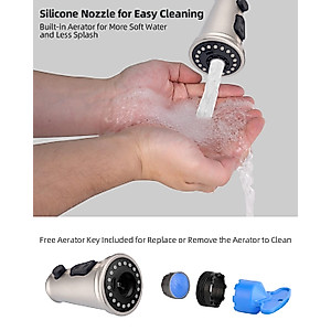 Pull Down Kitchen Faucet Head Replacement, 3-Function Kitchen Sink Faucet Head Sprayer Head Nozzle with 10 Adapters, Compatible with Moen, American Standard, Delta, Kohler Faucets-Brushed Nickel