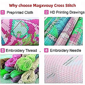 Magxvouy Beginners Cross Stitch Stamped Kits Full Range of Embroidery Starter Kits for Adults DIY 11CT Cross Stitches kit Embroidery Patterns Needlepoint Kits-Park Trail 15.7x19.7 inch
