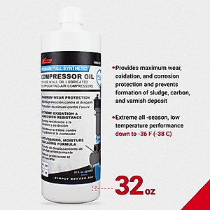 Milton 1002-32S Compressor Oil, Synthetic, Flip Top, 32 oz.