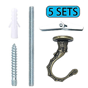 OBSTKUCHEN 5 Sets Swag Ceiling Hooks Heavy Duty Swag Hook with Hardware for Hanging Plants Ceiling Installation Cavity Wall Fixing (5 Sets Bronze)