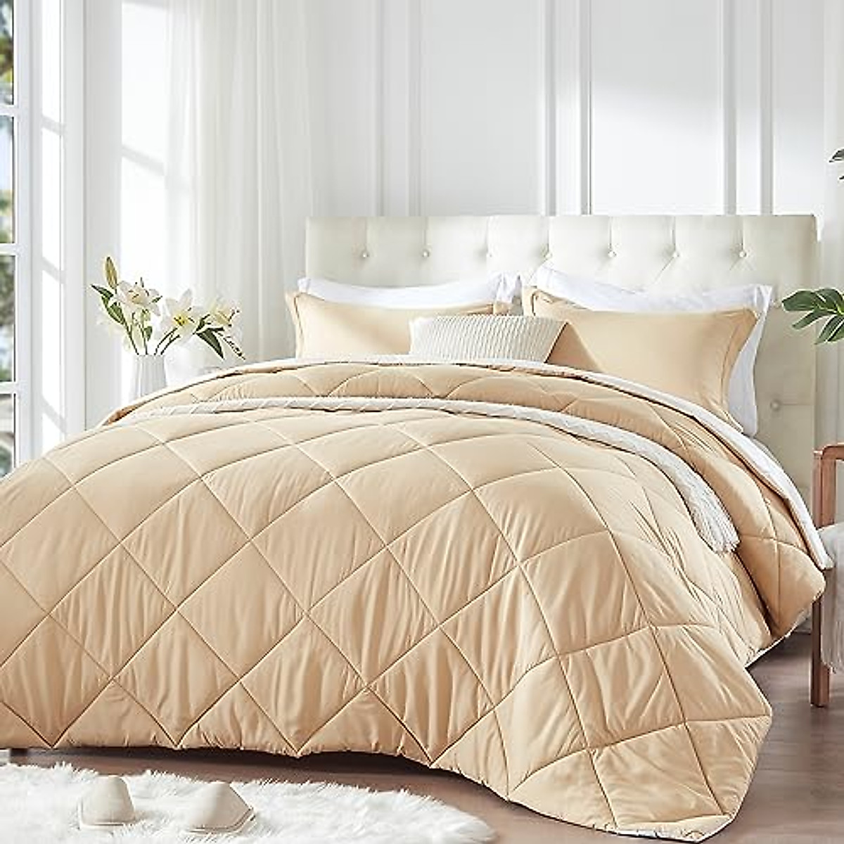 NexHome Twin Comforter Set - Khaki Comforter Twin Size Bedding Set - Soft Down Alternative Comforter Bed Set All Seasons 2 Pieces for Kids Boys Girls- 1 Comforter (68"x88") + 1 Pillow Sham (20"x26")