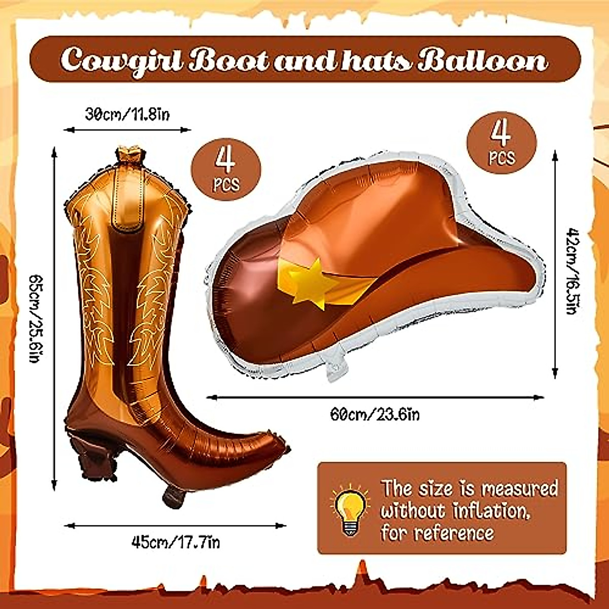 Wettarn 8 Pcs Western Themed Party Balloons Include 4 Pcs Cowgirl Boot Balloons and 4 Pcs Cowgirl Hat Foil Balloon, Bachelorette Party Decorations for Western Themed Birthday Party