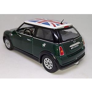 KiNSMART Mini Cooper S 5" 1:28 Scale Die Cast Metal Model Toy Car British Flag Green w/Pullback Action