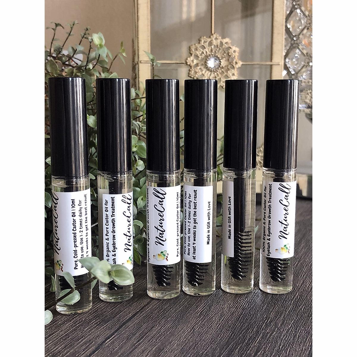 Organic Castor Oil eyelash serum, NatureCall Castor Oil for eyelash eyebrow growth, mascara tube, hair treatment pack of 1, 10ml, pack of 1