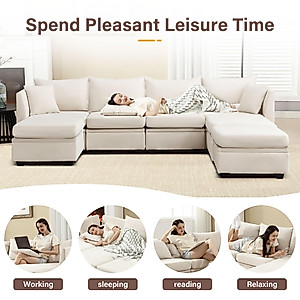 JMYMRY Modular Sectional Sofa, Convertible U Shaped Sofa Couch with Storage, Flexible Modular Combinations Fabric Couch for Living Room, Beige