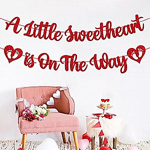 Happy Valentine’s Day Baby Shower Banner A Little Sweetheart is On the Way Banner Valentine’s Day Gender Reveal Party Supplies Glitter Red Pink