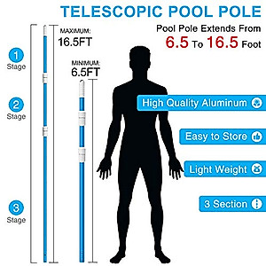 BLIKA 16.5FT Blue Aluminum Telescopic Swimming Pool Pole, 1.30mm Thickness, Pool Pole Telescopic, Pool Poles for Cleaning