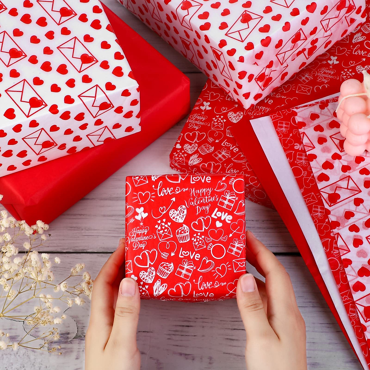 Fovths 16 Pieces Valentines Bags with 24 Sheets Tissue Paper 8.6 Inch Valentine Paper Gift Bags with Handle Love Gift Bag for Valentine's Day Wedding Birthday Party Supplies