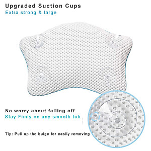 Non Slip Bath Pillow, Luxury Spa Bathtub Head & Neck Rest Support, Permeable Quick Drying Air Mesh Tub Pillow with 4 Large Suction Cups, Fits Any Tubs, Soft and Relaxing