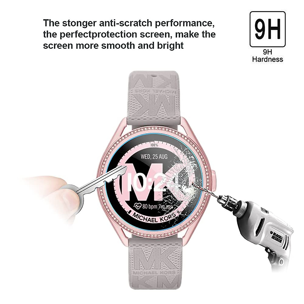 MIHENCE Compatible for Michael Kors MKGO Gen 5E 43mm Screen Protector, 9H Anti-Scratch Premium Real Tempered Glass Screen Protector for Michael Kors Women's MKGO Gen 5E 43mm Smartwatch (3PCS)