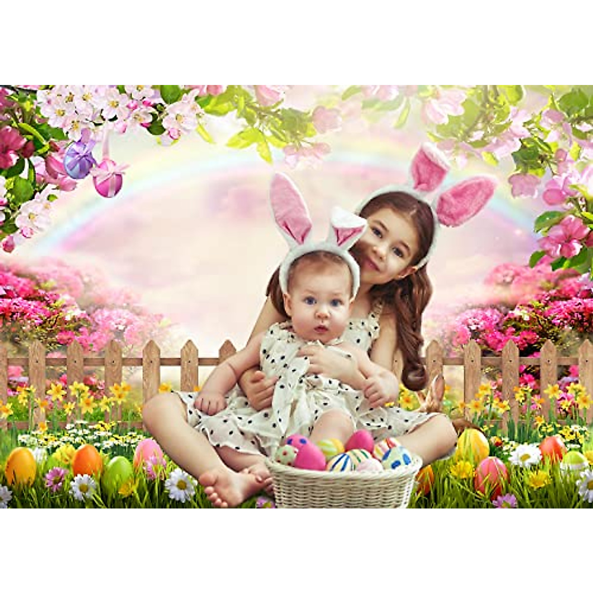 CHAIYA 7X5ft Easter Backdrop Spring Easter Backdrop Colorful Eggs Rainbow Backdrop for Easter Party Decoration Backdrop Children Adult Birthday Party Decor Banner CY259