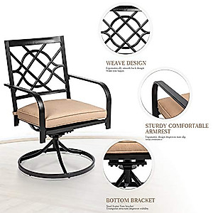 SUNCROWN Outdoor Dining Swivel Chairs Set of 2, Metal Frame Patio Chair Rocker with Brown Cushion for Garden, Bistro, Backyard