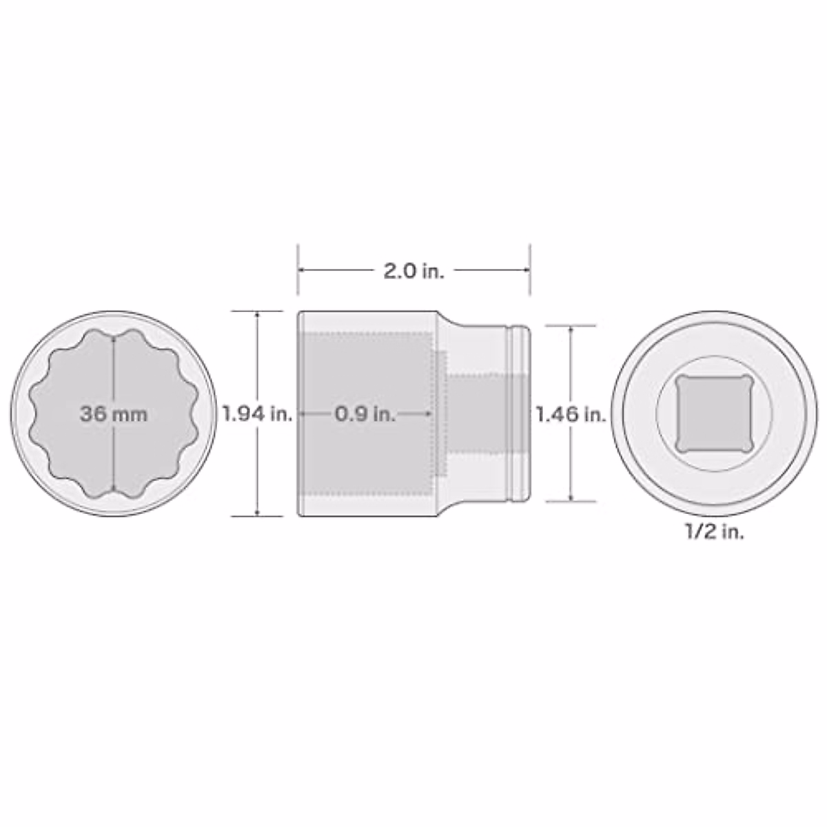 TEKTON 1/2 Inch Drive x 36 mm 12-Point Socket | SHD22336