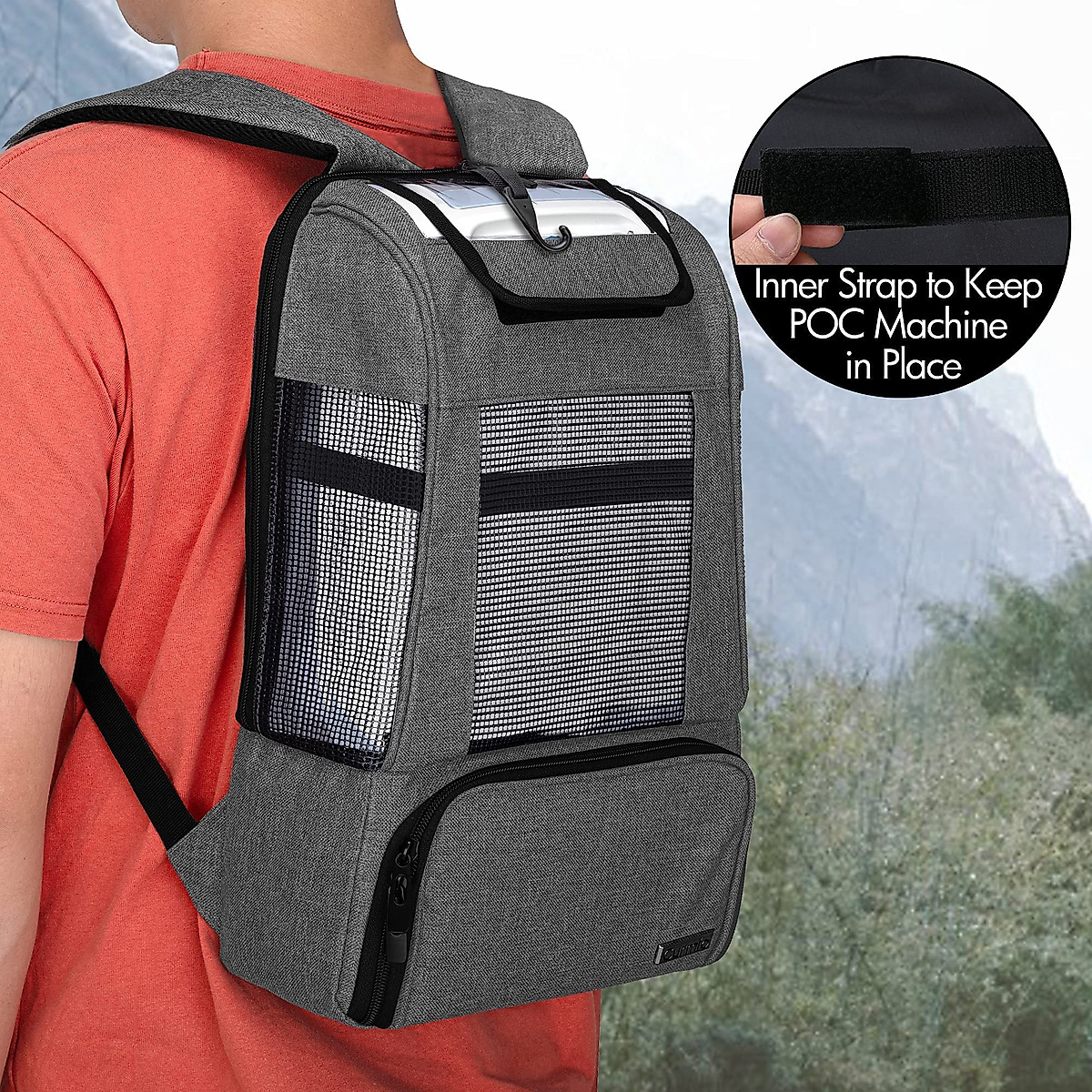 CURMIO Portable Oxygen Concentrator Backpack, POC Carrying Bag Compatible with Inogen, OxyGo and Caire Units, Bag Only, Gray (Patented Design)