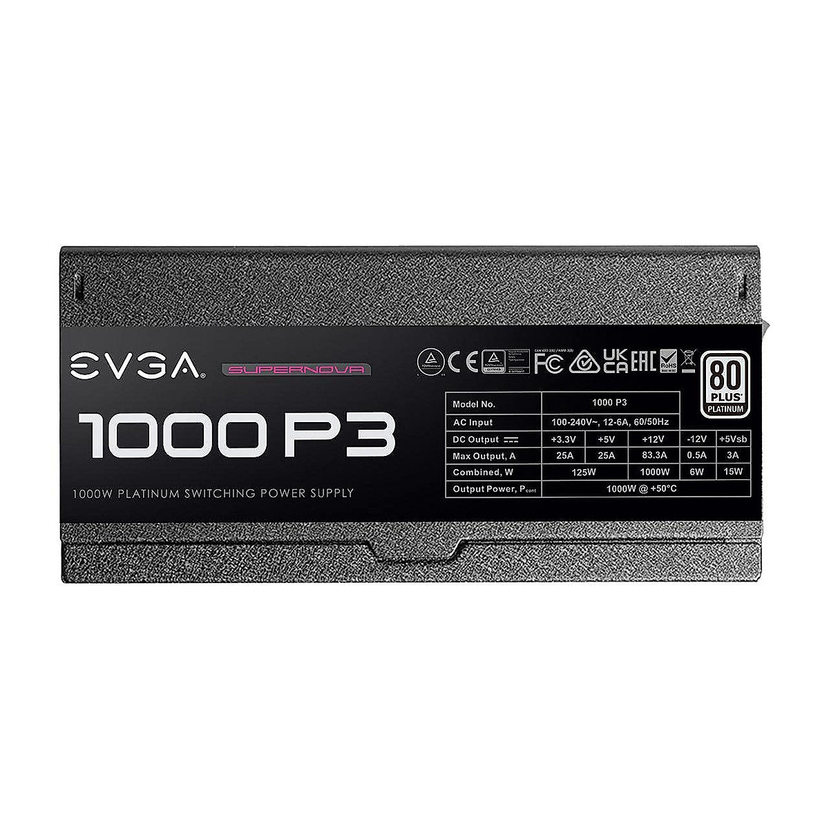 EVGA Supernova 1000 P3, 80 Plus Platinum 1000W, Fully Modular, Eco Mode with FDB Fan, Includes Power ON Self Tester, Compact 180mm Size, Power Supply 220-P3-1000-X1