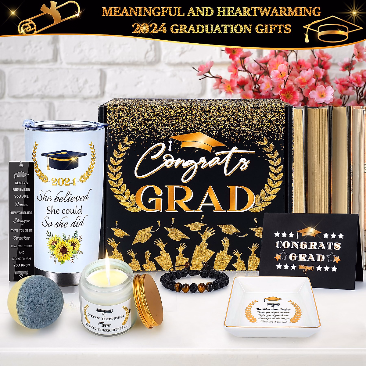 Wenyueyan Graduation Gifts: 20oz Tumbler, Jewelry Dish, Bracelet, Candle, Bookmark, Bath Bomb, Graduation Frames, Congrats Grad