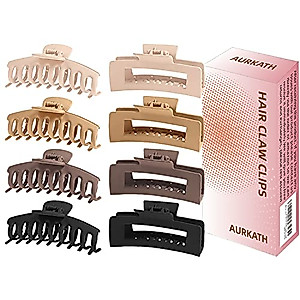 8Pack 4.3" Large Hair Claw Clips for Thin Thick Curly Hair AURKATH 2styles 4Neutral Colors Nonslip Strong Hold Big Matte Clips for Women Jaw Clips