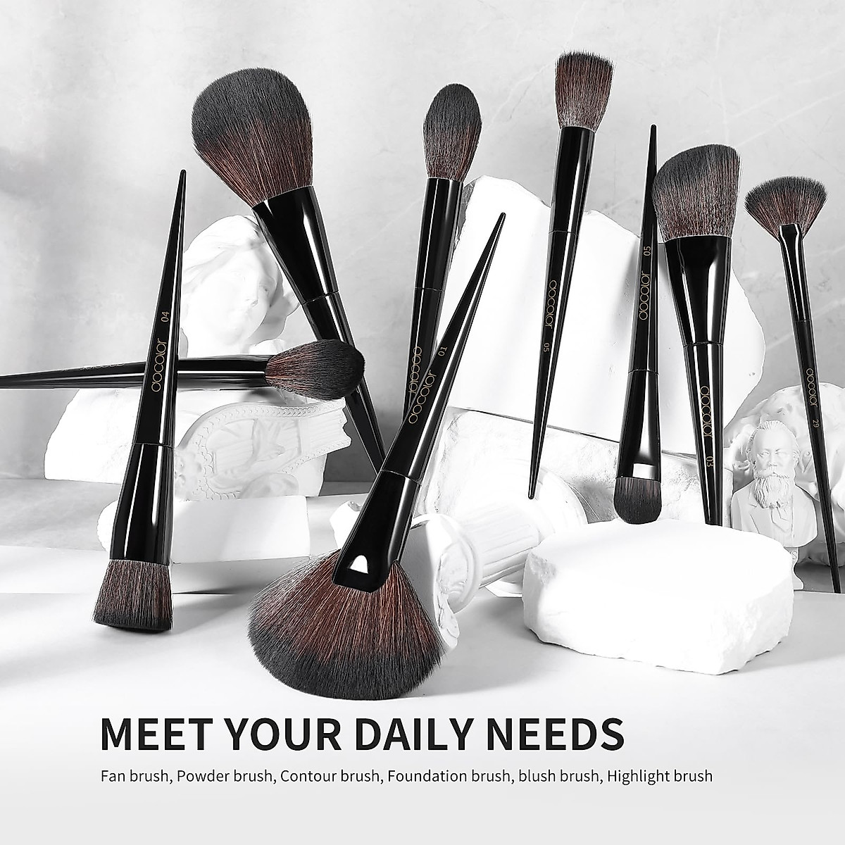 Docolor Makeup Brushes Set Professional 30Pcs Obsidian Makeup Brushes Premium Synthetic Powder Kabuki Foundation Contour Blush Concealer Eye Shadow Blending Eyeliner Crease Eyebrow Make Up Brush Kit