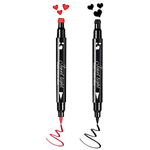 Go Ho 2 PCS Waterproof Liquid Eyeliner Stamps,Double-side Black&Red Smudge-proof Eye Liner,Heart Stamp Eyeliner for Harley Costume Makeup,Long-lasting Love Tattoo Tools for Valentines Day