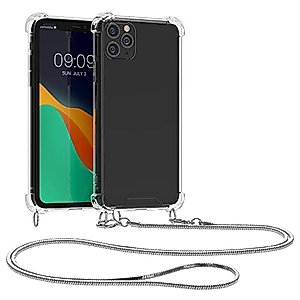 kwmobile Case Compatible with Apple iPhone 11 Pro - Crossbody Case Clear Transparent TPU Phone Cover with Metal Chain Strap - Transparent/Silver