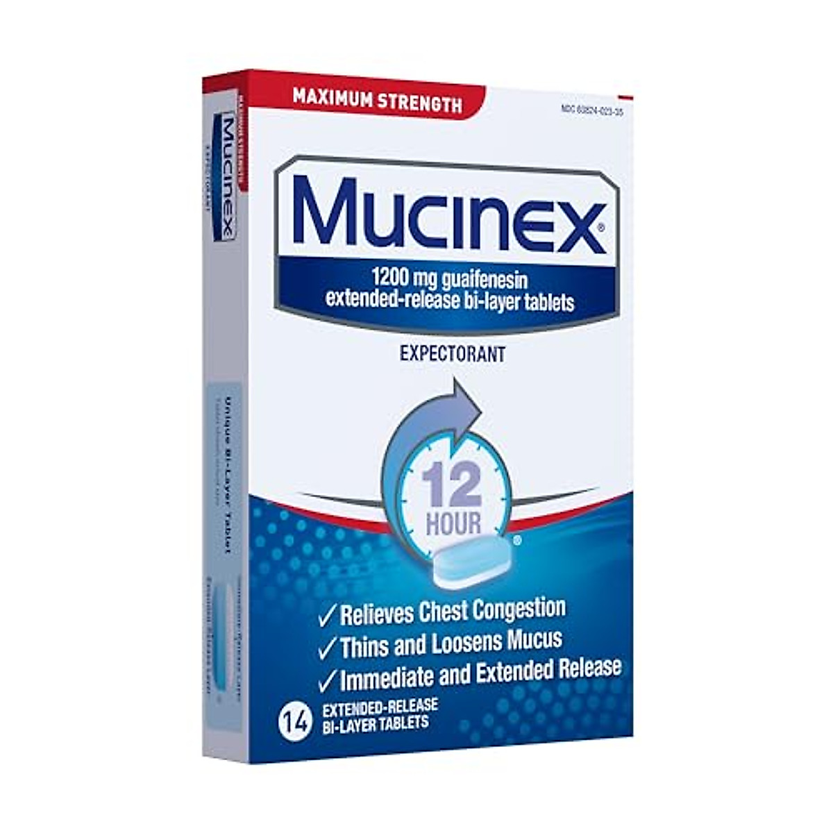 Mucinex 12 Hour Maximum Strength 1200 mg Guaifenesin Extended-Release Tablets for Excess Mucus Relief, Expectorant Aids Excess Mucus Removal, Chest Congestion Relief, 14 Tablets