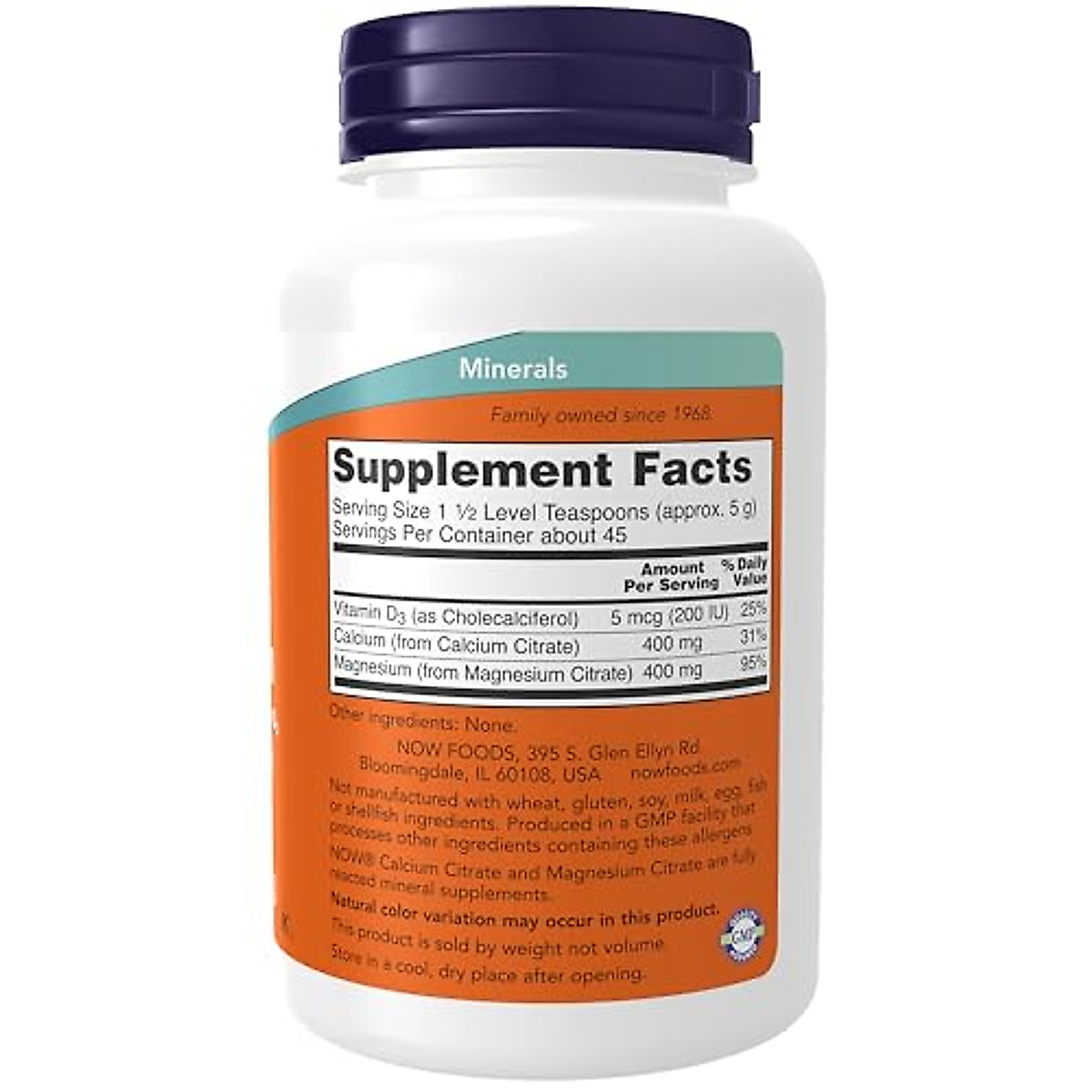 NOW Foods Supplements, Calcium & Magnesium Citrate Powder with Vitamin D3, Supports Bone Health*, 8-Ounce