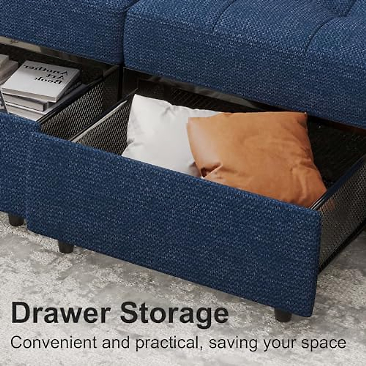 Belffin Modern Fabric Convertible Modular Sectional Sofa Couch with Reversible Chaise and Storage Seats 3 Seater Sofa Sectionals L Shaped Couch Set with Ottoman for Small Space Blue