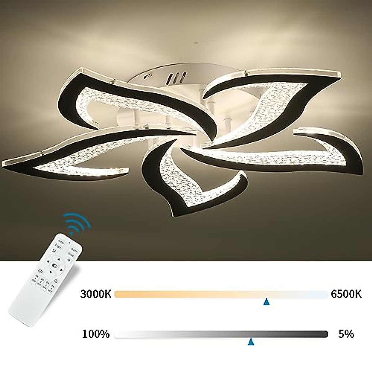 Garwam Modern LED Ceiling Lights,Black LED Dimmable Flower Shape Ceiling Light Chancelier,Flush Mount Ceiling Lamp Lighting fixture with Remote Control for Living Room Dining Room Hallway Kitchen(48W)