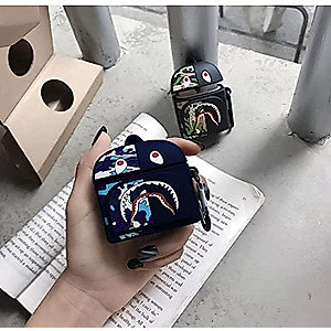 Bolod Designer Cases Made of Silicone for Airpods 1&2, Protective Cartoon Fashion Cases (Airpods 2&1, Black & Deep Blue)