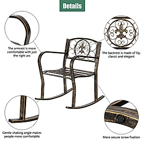 WARMHAND Garden Rocking Chair with Wide Seat Outdoor Garden Vintage Style Bronze