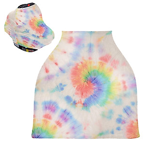 YYZZH Pastel Tie Dye Circle Pattern Rainbow Swirl Spiral Stripe Stretchy Baby Car Seat Cover Infant Canopy Nursing Covers Breastfeeding Cover Breathable Windproof Winter Scarf for Boys Girls