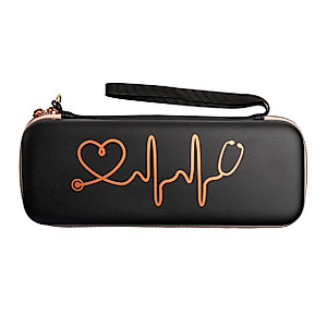 Plaris Stethoscope Case for Nurses for 3M Littmann/MDF/Omron Stethoscopes - Extra Room for Medical Bandage Scissors EMT Trauma Shears and LED Penlight, (Black Rosegold)